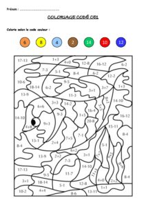 Maths CE1 – Coloriage magique additions soustractions – Bazoges-en-Pareds